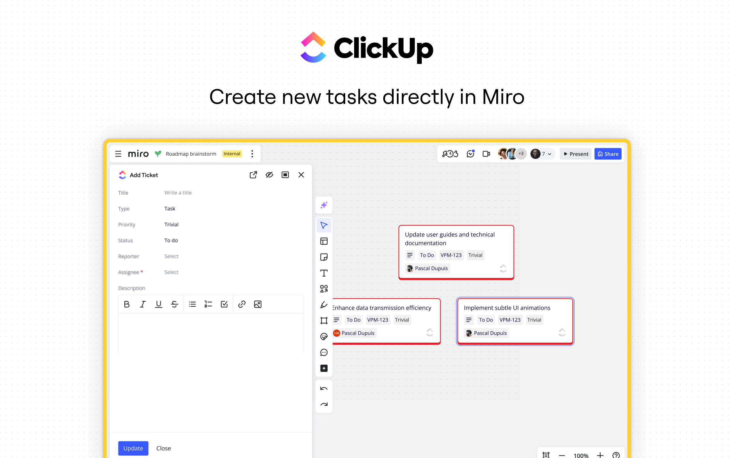 ClickUp Ticketing + Miro | Team Collaboration Apps Marketplace