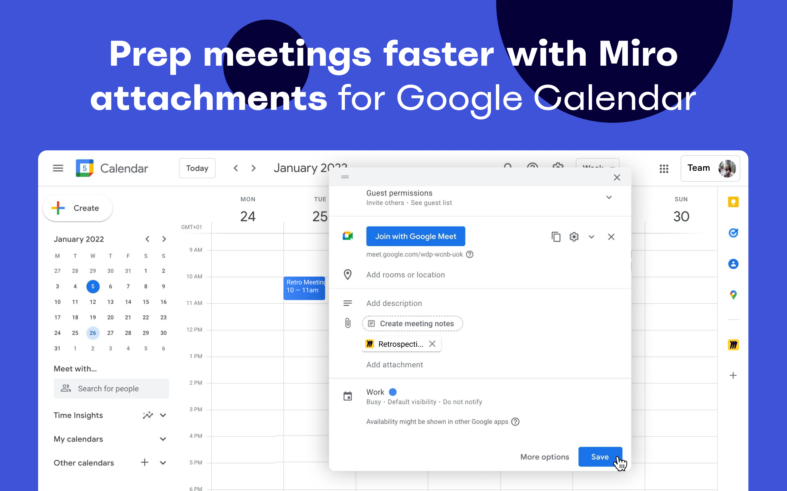 Google Calendar + Miro | Collaboration Apps Marketplace